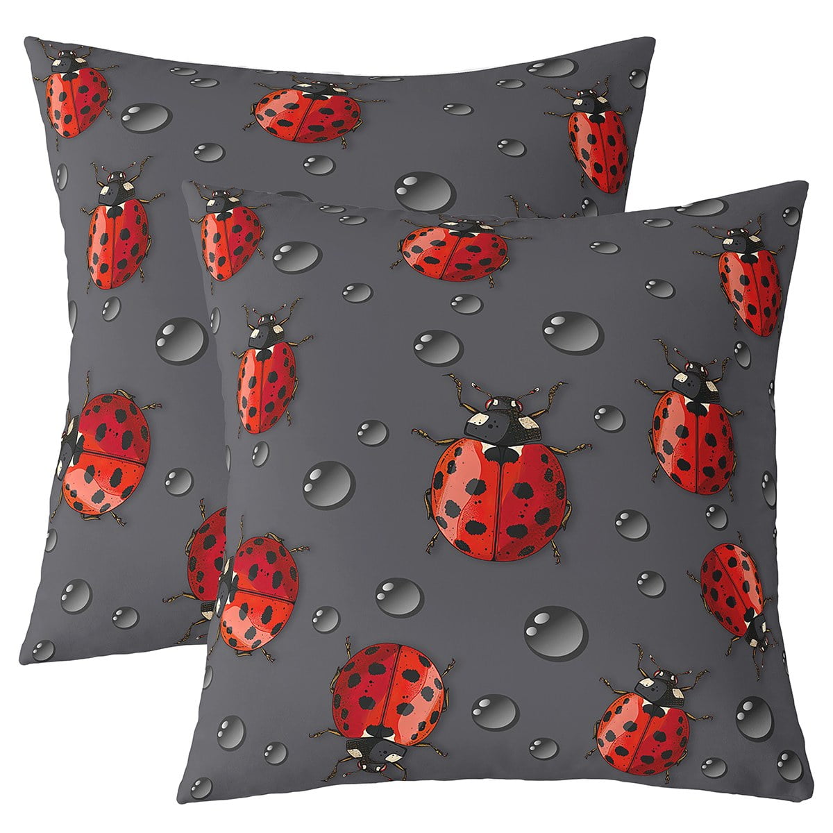Set of 2 Red Ladybug Throw Pillow Covers, Cartoon Ladybugs Pillow ...