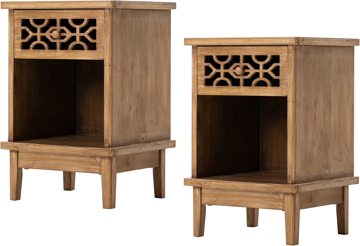 Set of 2 Retro Rustic Nightstand Solid Fir End Table Side Table with ...