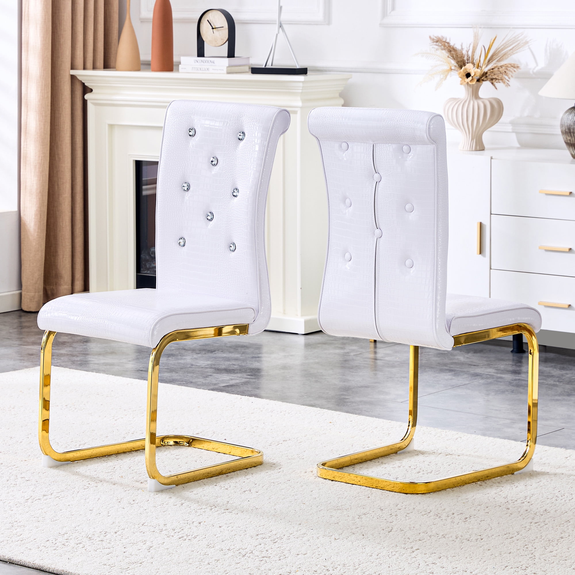 Set of 2,Retro alligator skin Upholstered dining chairs,with Crystal ...