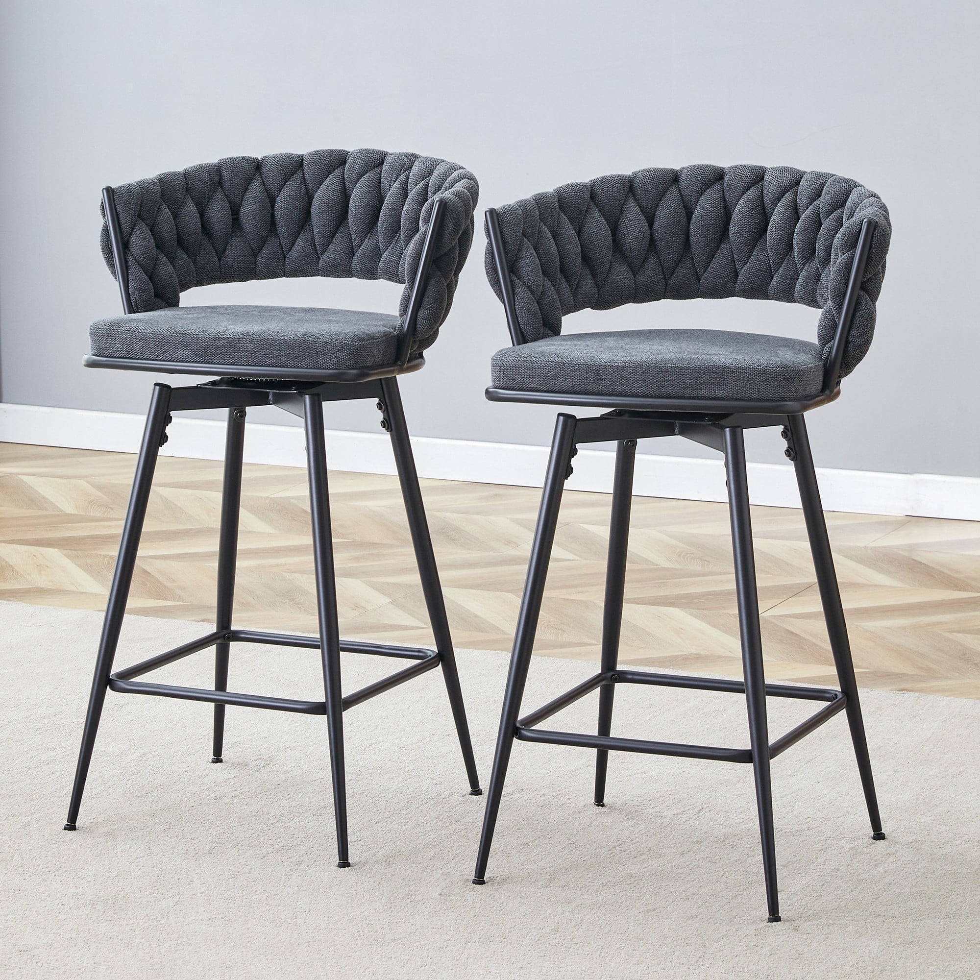 Set of 2 Rotating Bar Stools with Breathable Cotton and Linen Soft ...