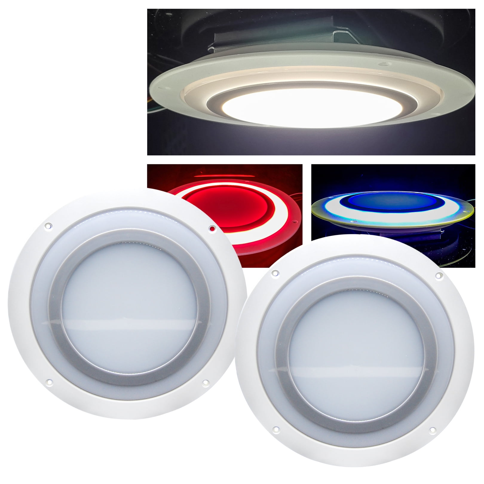 Set of 2 Round 8.5" White LED Boat RV Interior Scene Dome Recessed ...