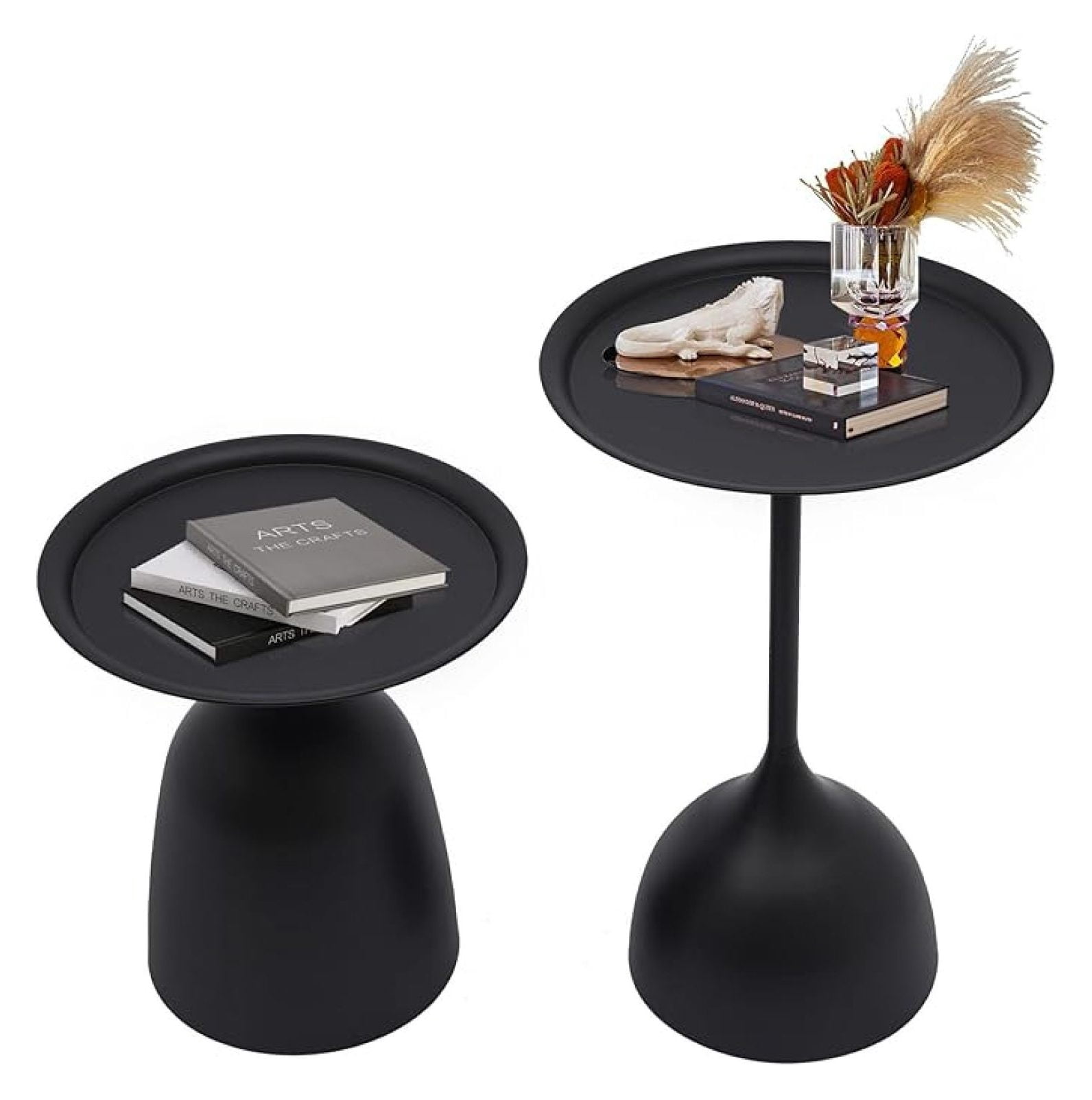 Set of 2 Round Nesting Side Tables, Modern Matte Black Metal End Tables ...