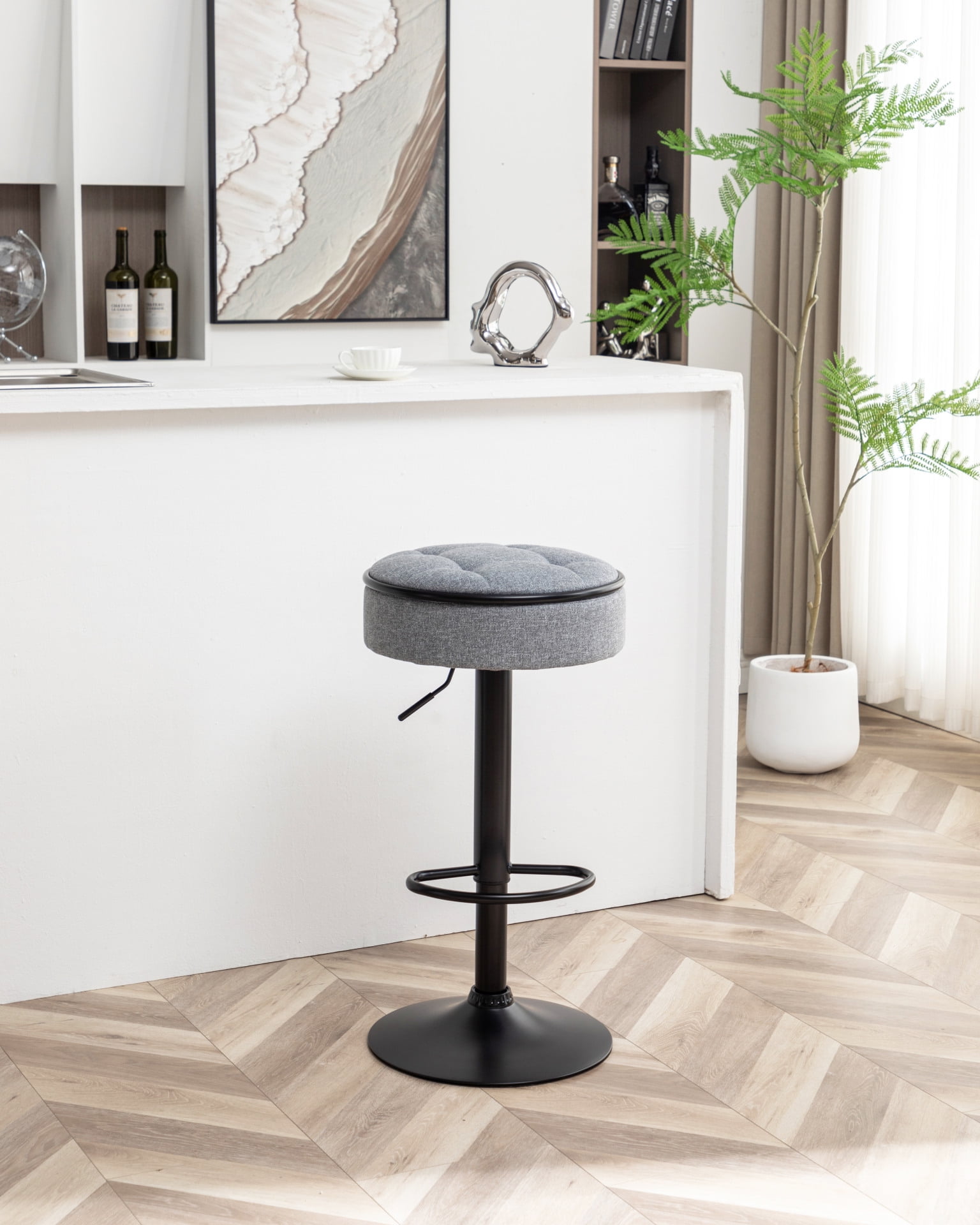 Set of 2 Round Storage Bar Stool, 360 Degree Swivel Bar Armless Chair ...