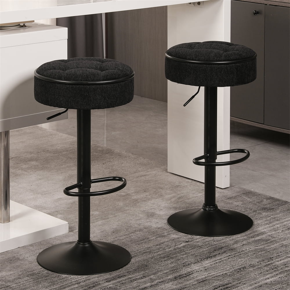 Set of 2 Round Storage Bar Stool, Swivel Adjustable Height Backless ...