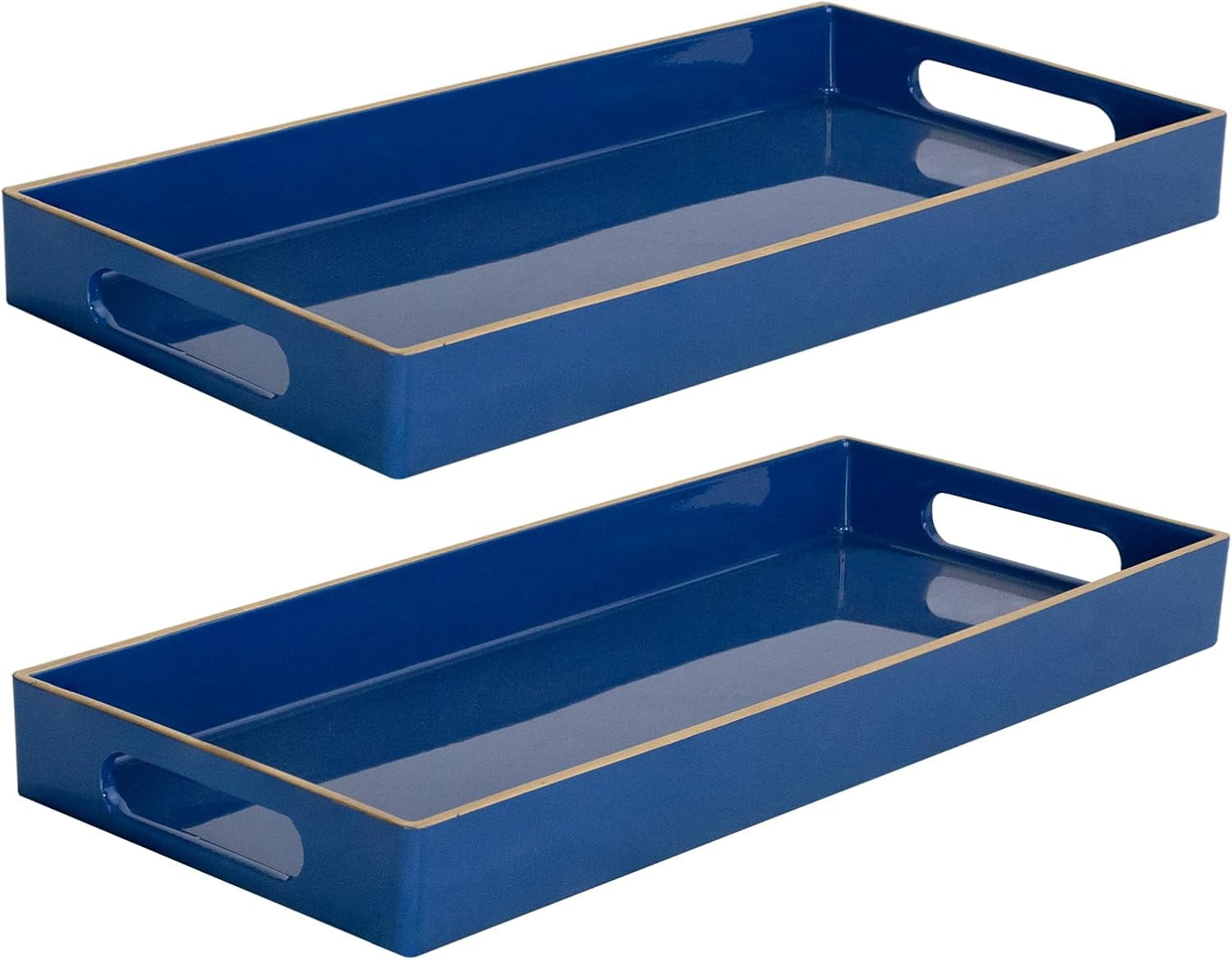 Set of 2 Royal Blue Vanity Trays, Plastic Decorative Trays with Handles ...