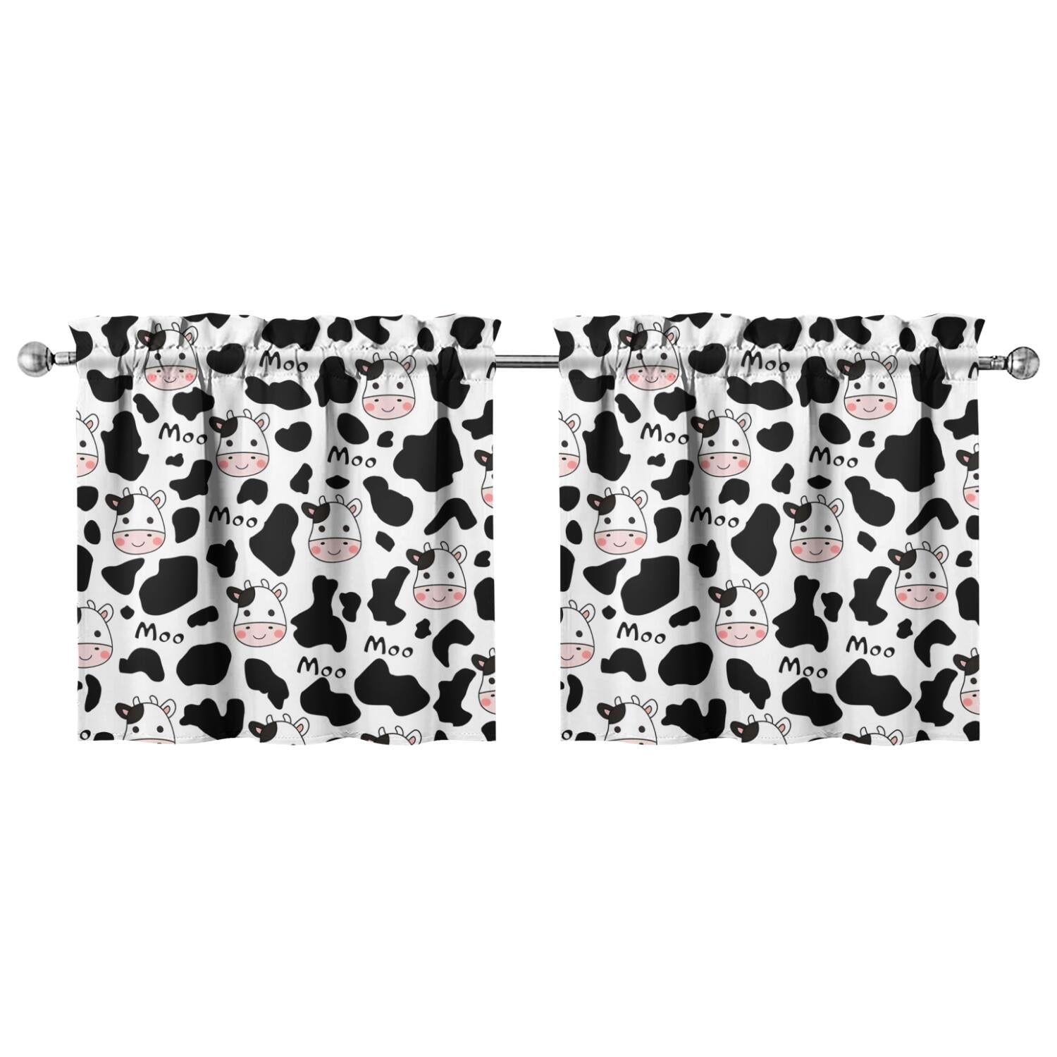 Set of 2 Rustic Cow Print Kitchen Curtains 27.5x24 Inch, Semi-Sheer ...