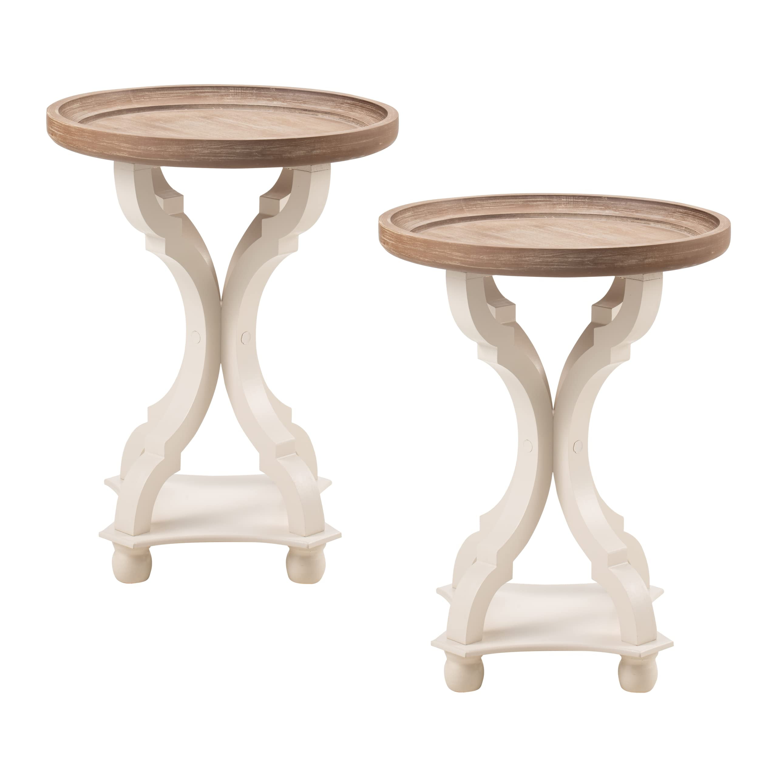 Set of 2 Rustic Farmhouse Cottagecore Accent End Table, Natural Tray ...