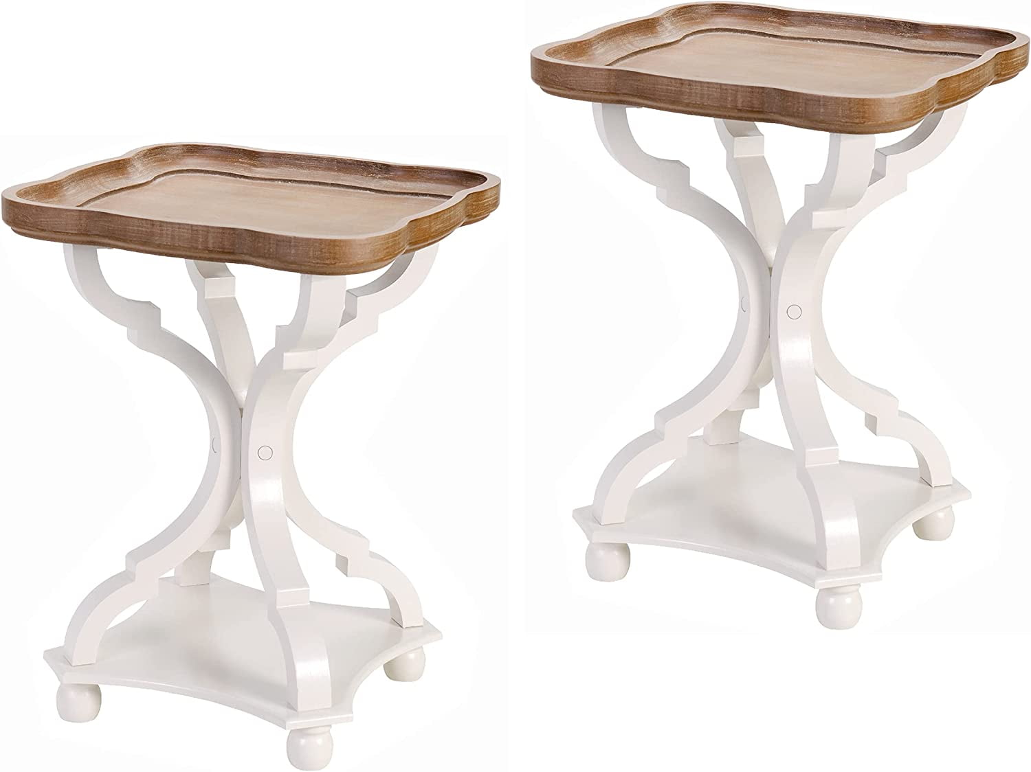 Set of 2 Rustic Farmhouse Cottagecore Accent End Table, Natural Tray ...