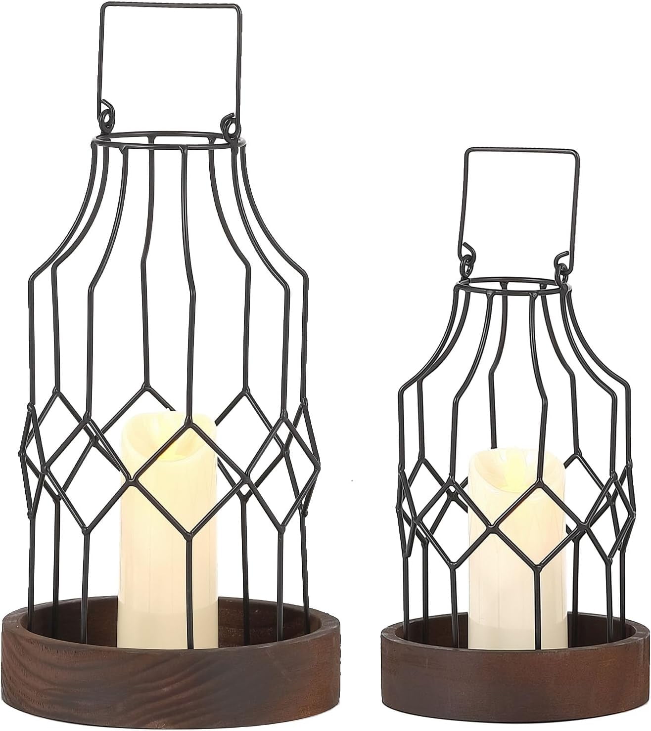 Set of 2 Rustic Farmhouse Lanterns Decorative Indoor, Vintage Candle ...