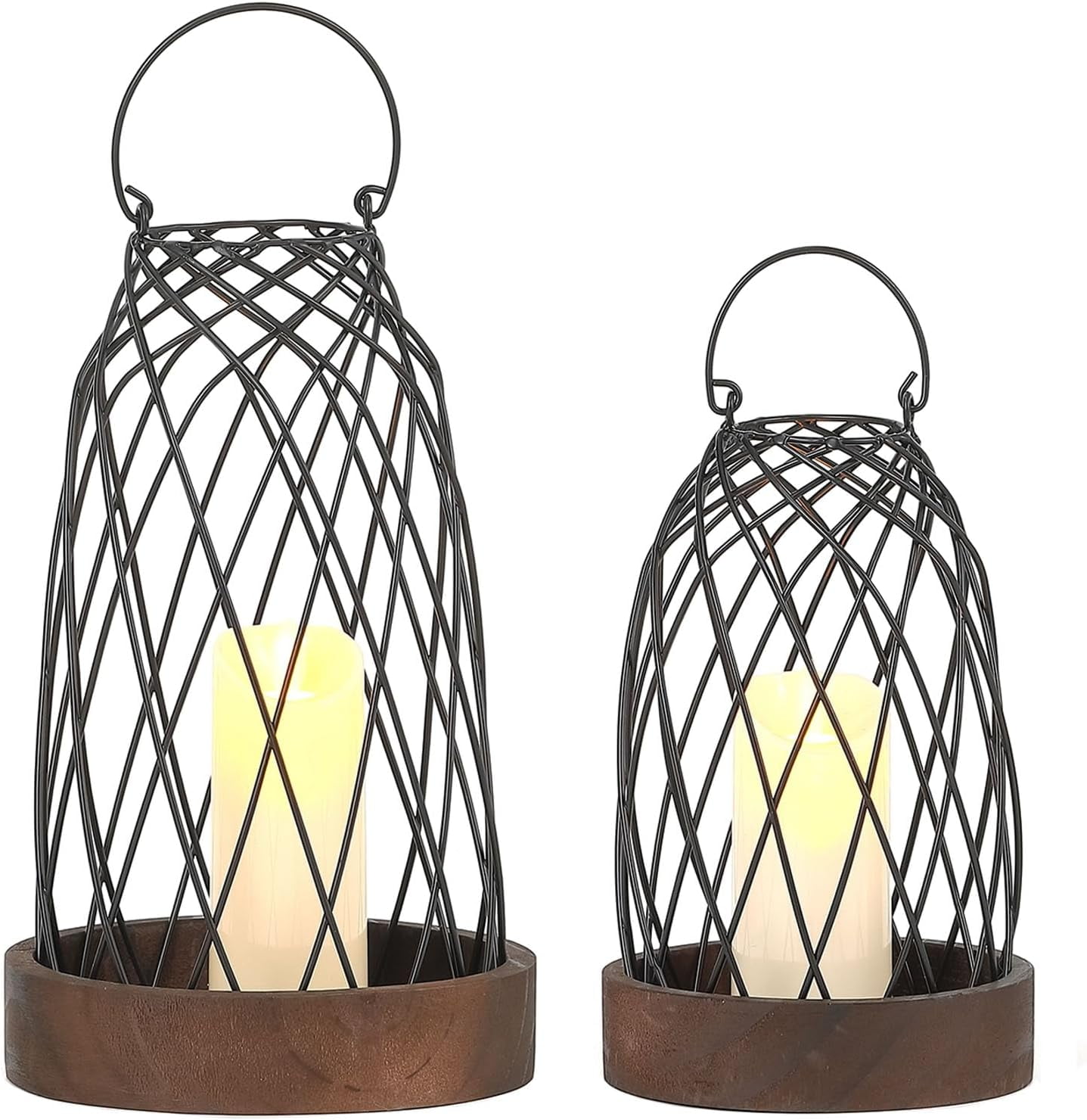 Set of 2 Rustic Farmhouse Lanterns Decorative Indoor, Vintage Candle ...