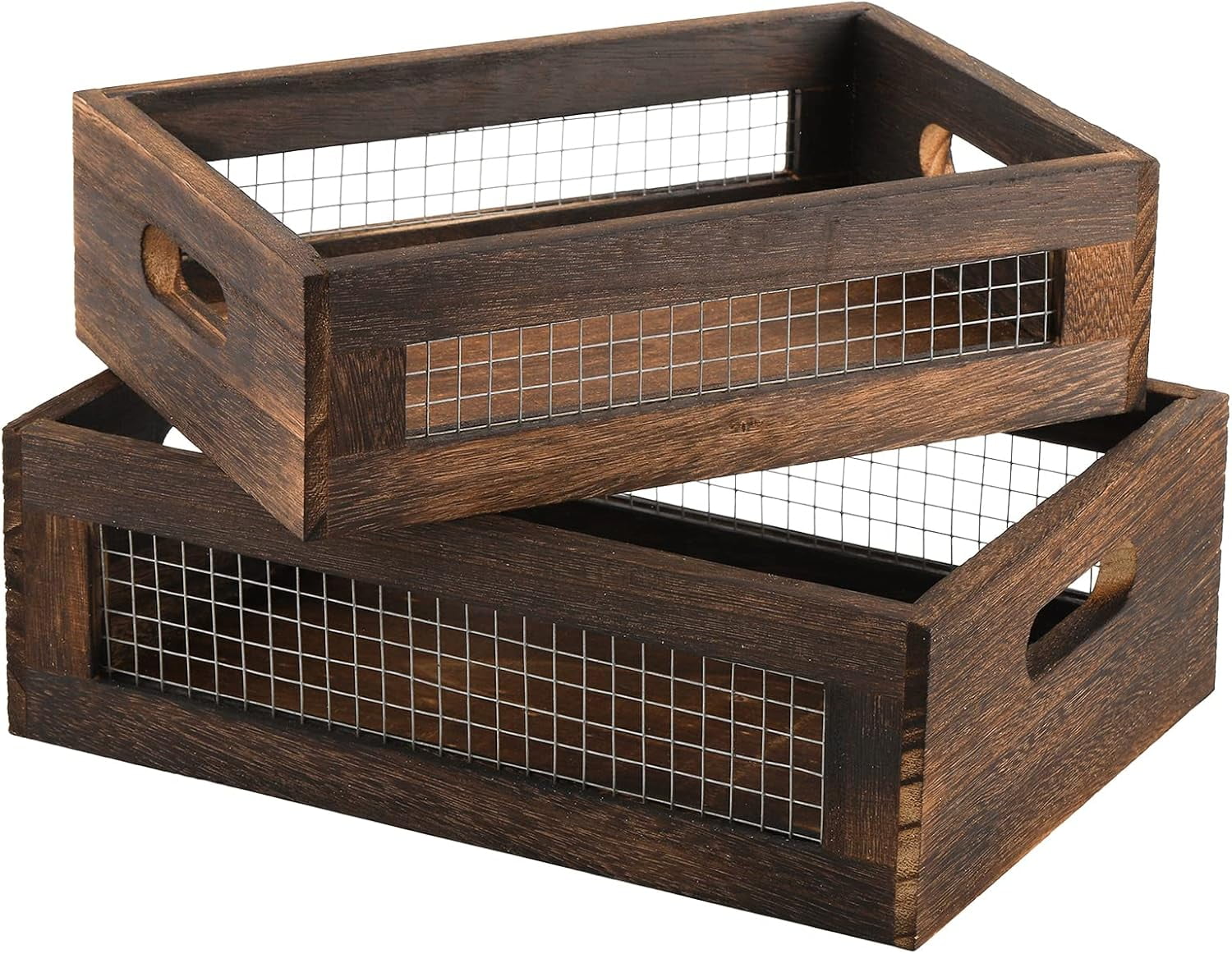 Set of 2 Rustic Nesting Boxes, Wooden Organizer Crates Basket, Small ...