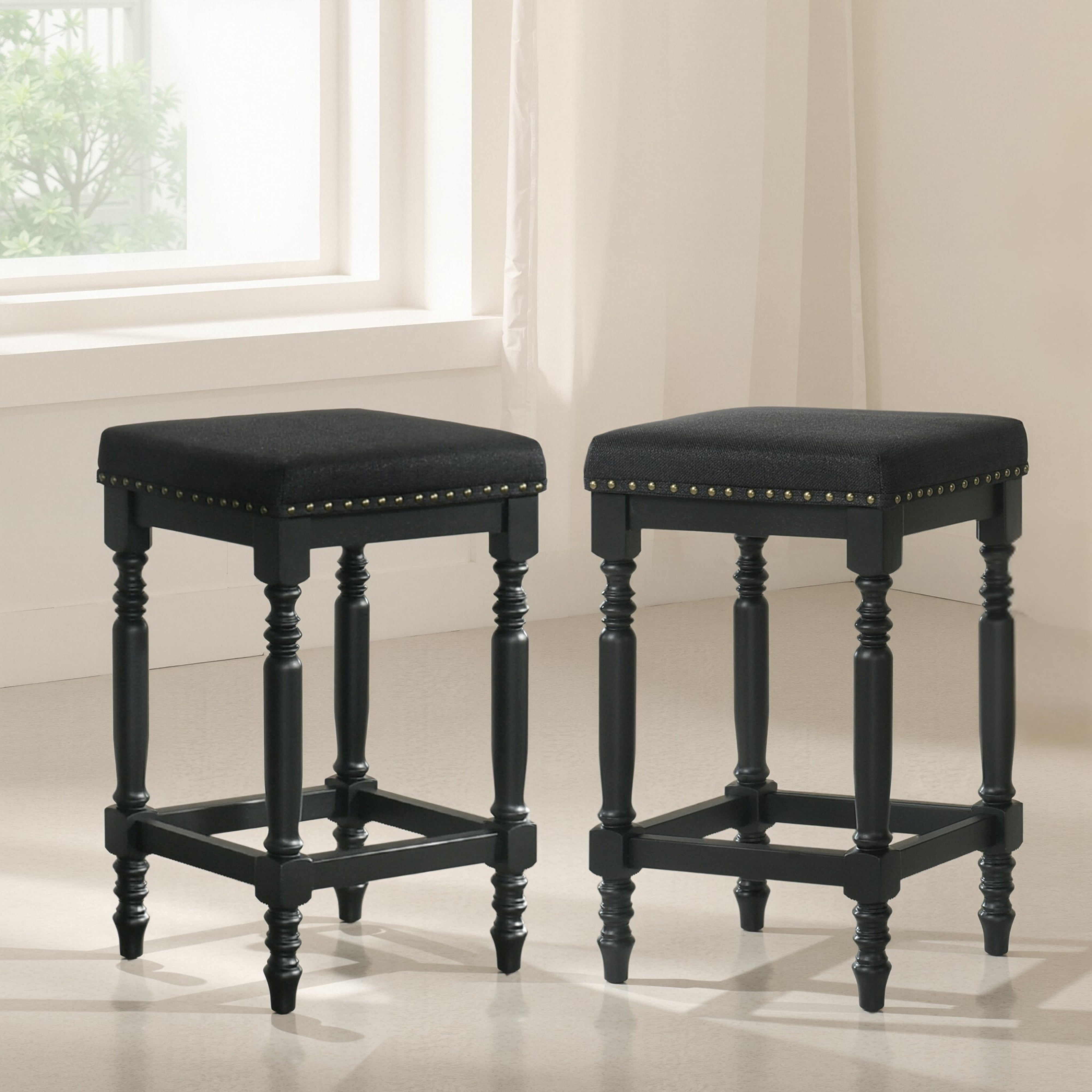 Set of 2 Rustic Wooden Counter Stools, 26-Inch Farmhouse Barstools with ...