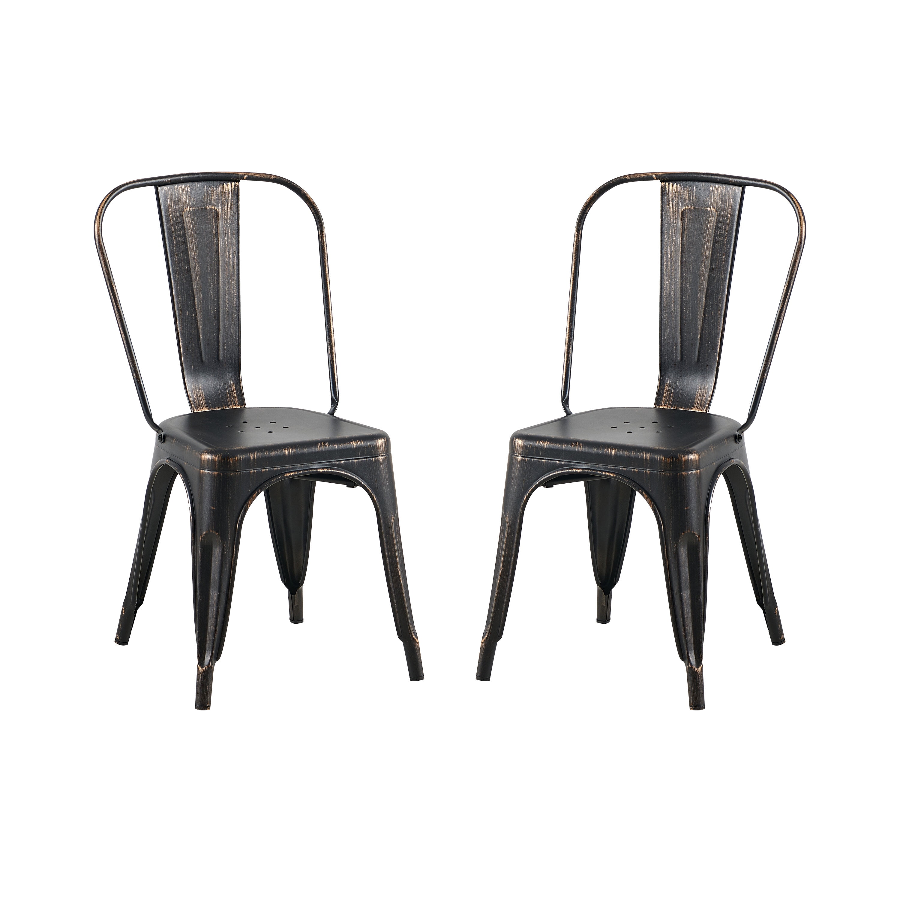 Set of 2 Sanded Matte Black Industrial Metal Dining Chairs 18 Inch Seat ...