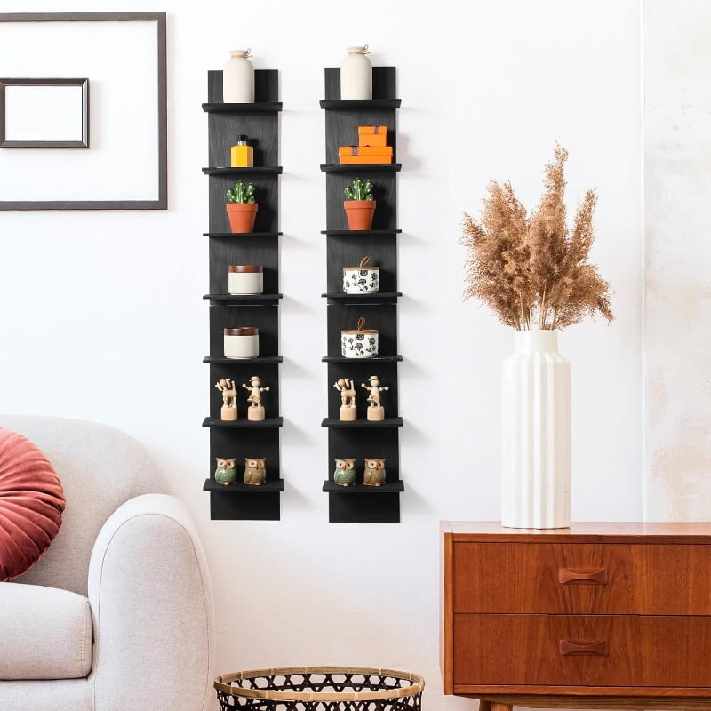 Set of 2 Seven-Tier Vertical Wall Shelf Units - Wood Floating Shelves ...