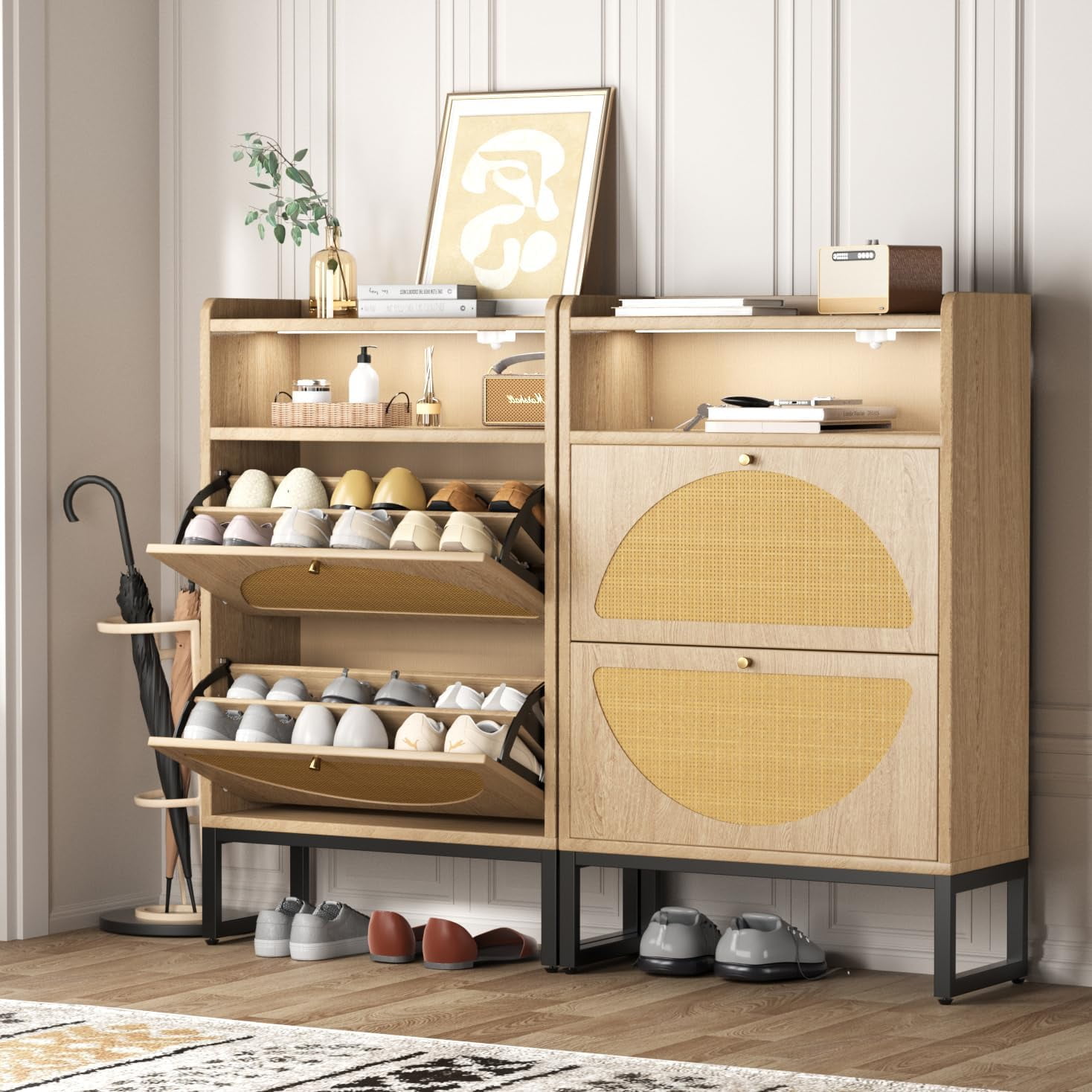 Set of 2 Shoe Storage Cabinet, Shoe Cabinet with 2 Flip Drawers ...