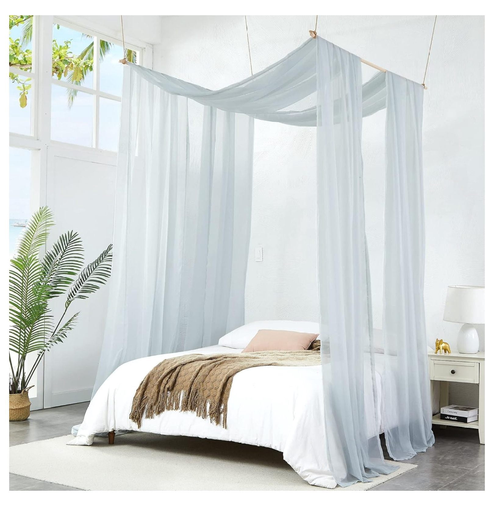 Set of 2 Silver Grey Canopy Bed Curtains in 55 x 144 Inch Size. 2 Twin ...