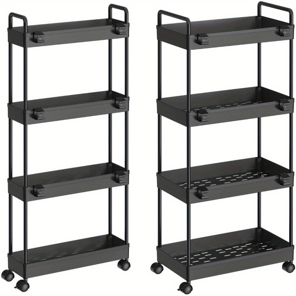 Set of 2 Slim Storage Cart, 4 Tier Kitchen Rolling Utility Cart, Narrow ...