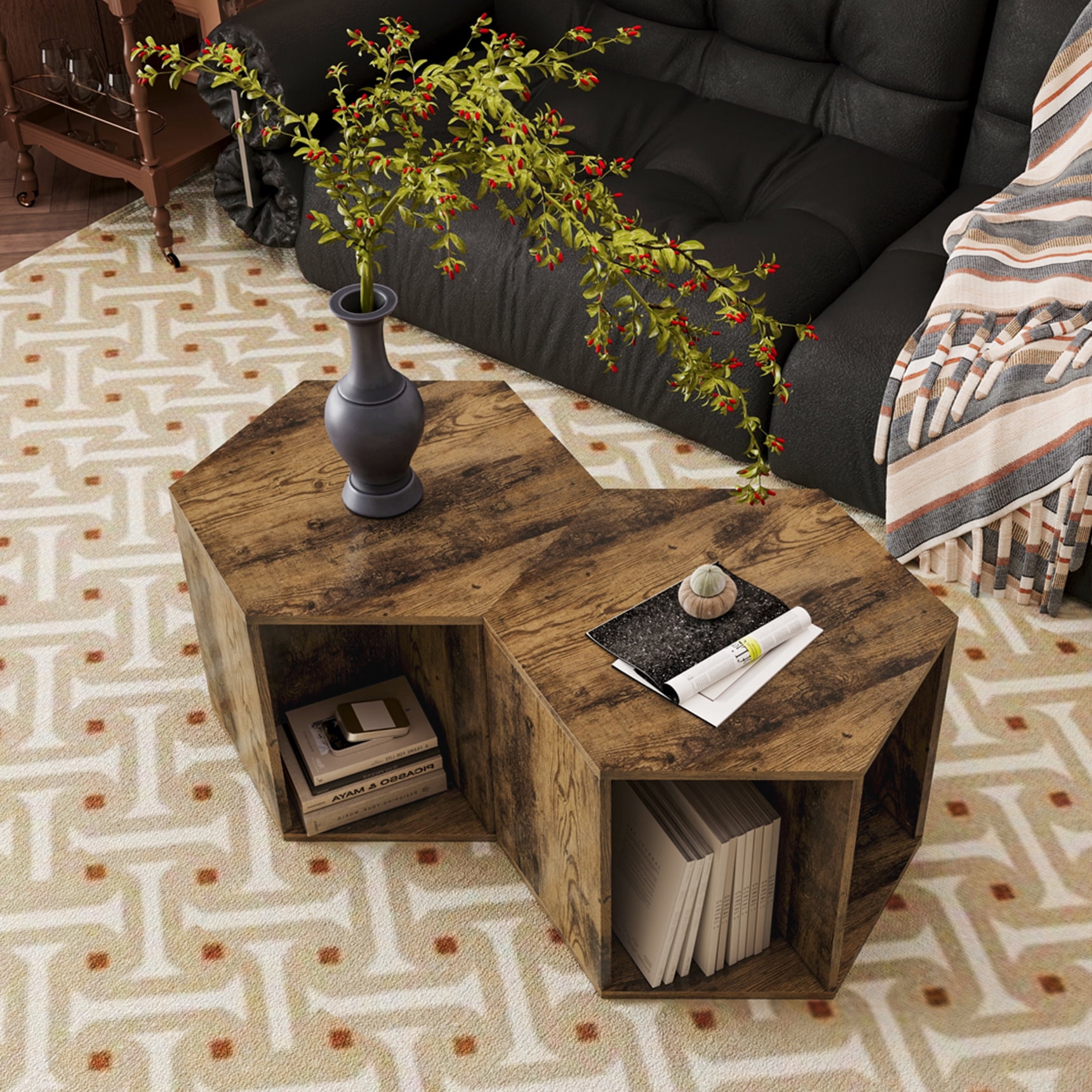 Set of 2 Small Coffee Table with Storage, Unique Modern Coffee Table ...