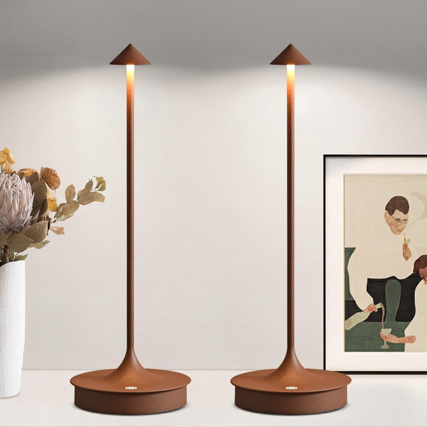 Set of 2 Small Cordless Table Lamp Rechargeable, Battery Operated Desk ...