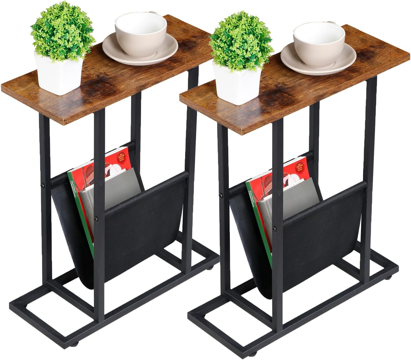 Set of 2 Small End Tables for Small Spaces, Narrow Side Tables Slim End ...