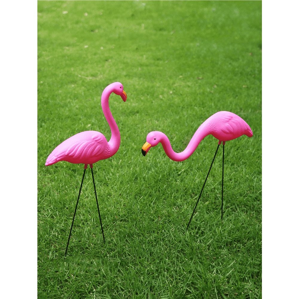 Set Of 2 Small Pink Flamingo Yard Ornament Stakes Mini Lawn Plastic ...