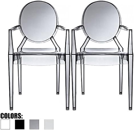 Set of 2 Smoke Modern Glam Ghost Chairs Chair with Arms Molded Acrylic ...
