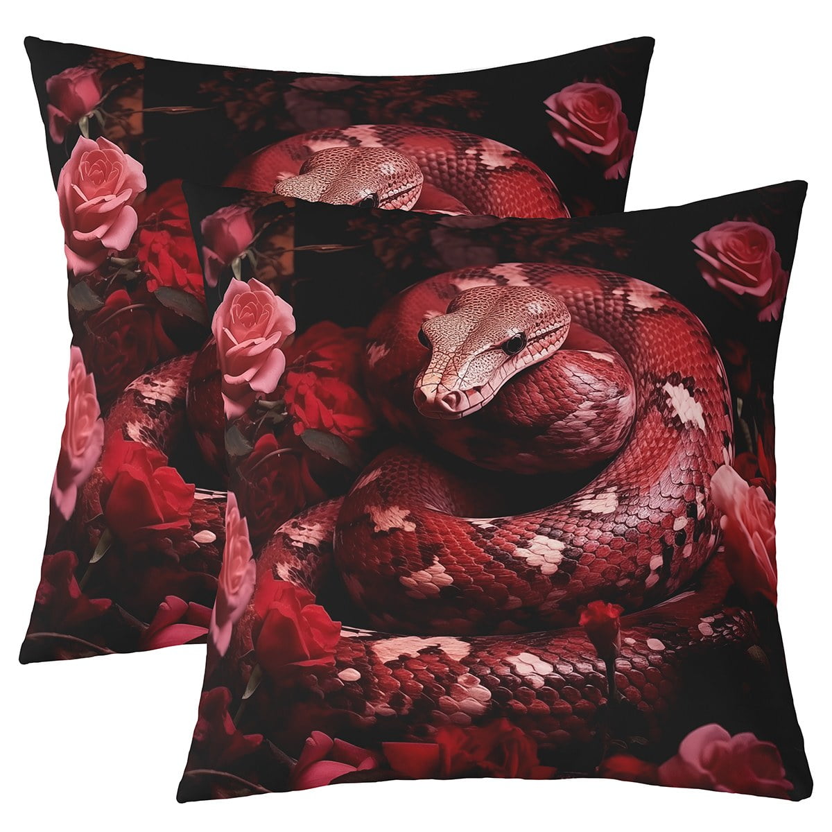 Set of 2 Snake Cushion Covers 20x20 Inch Red Dragon Scale Throw Pillow ...