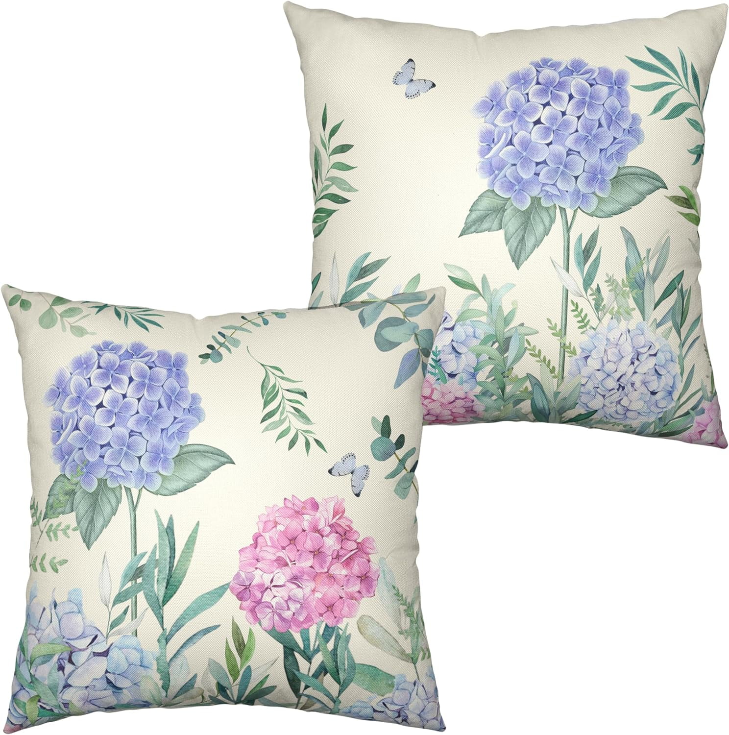 Set of 2 Spring Hydrangea Flower Pillow Cover Vintage Romantic Floral ...
