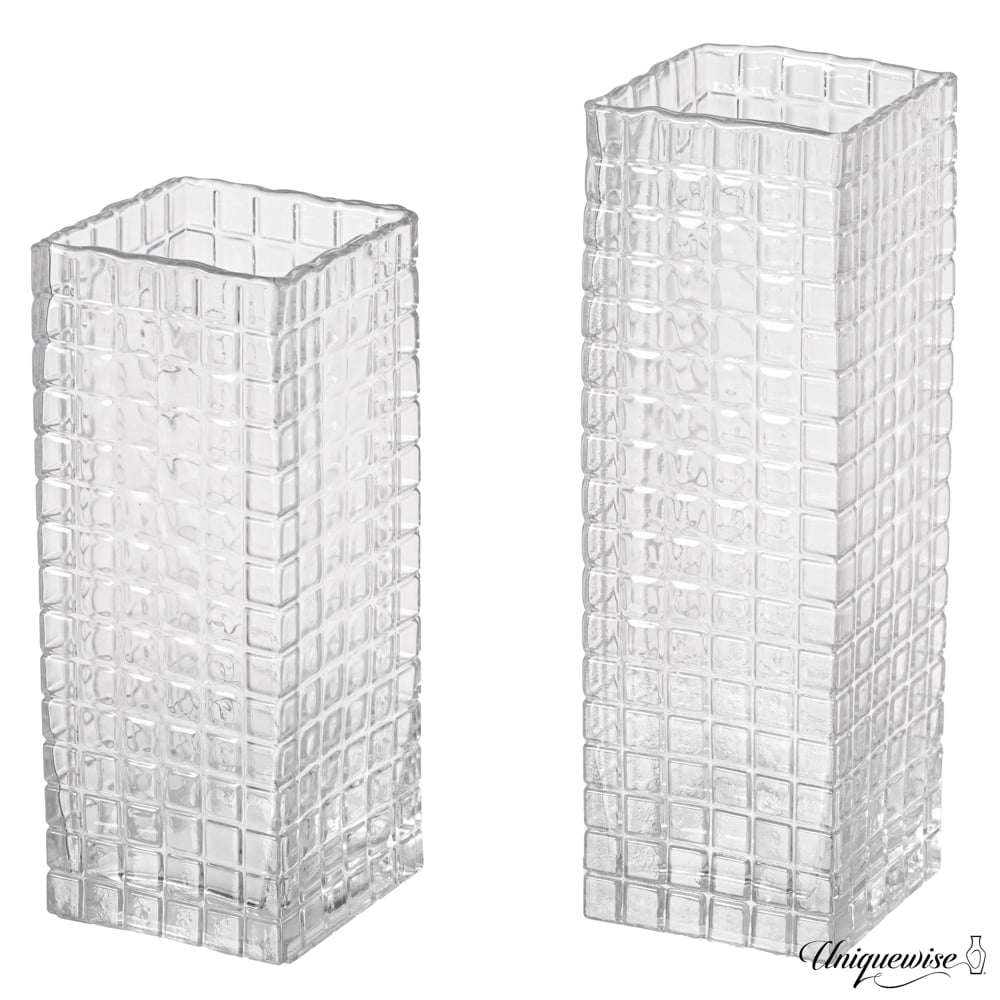 Set of 2 Square Frosted Clear Glass Table Vase - A Timeless Centerpiece ...