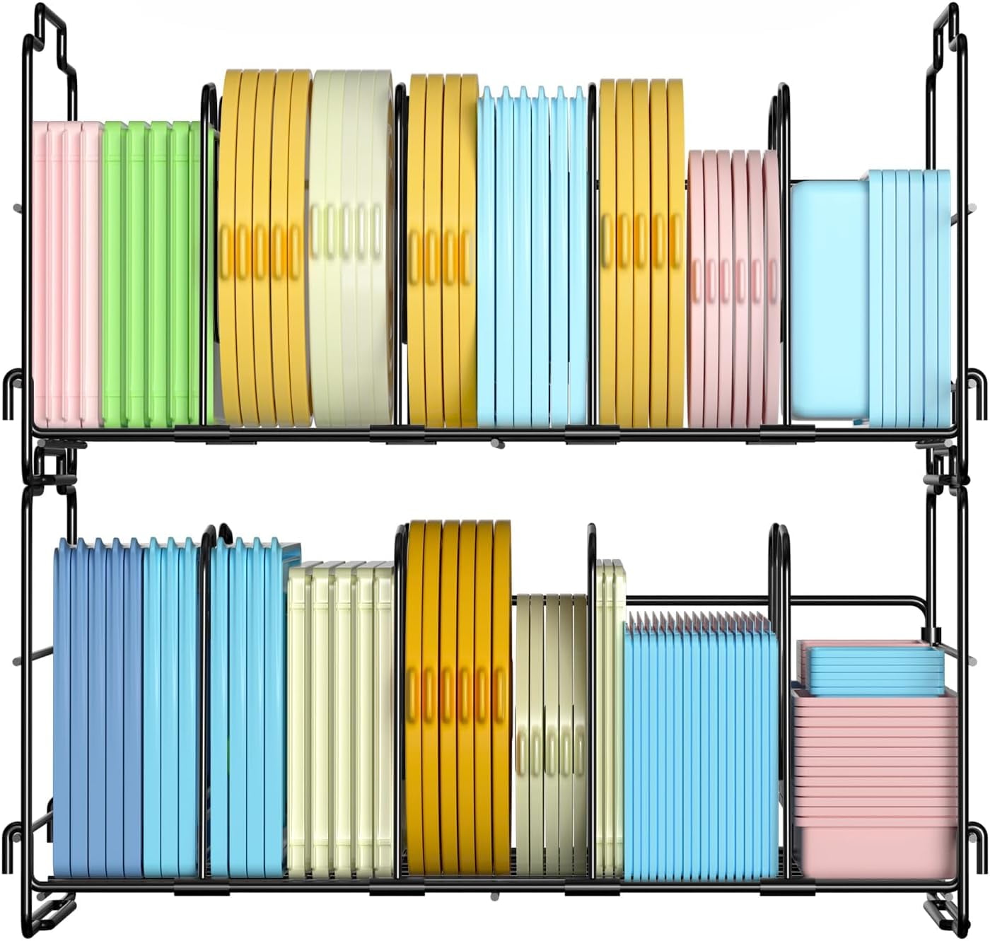 Set of 2 Stackable Food Container Lid Organizer, Adjustable Metal Lid ...