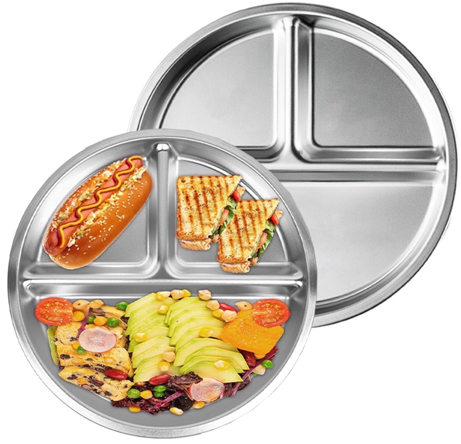 Happon Portion Control Plates,Set of 2 Stainless Steel Kids Plates, 3 ...