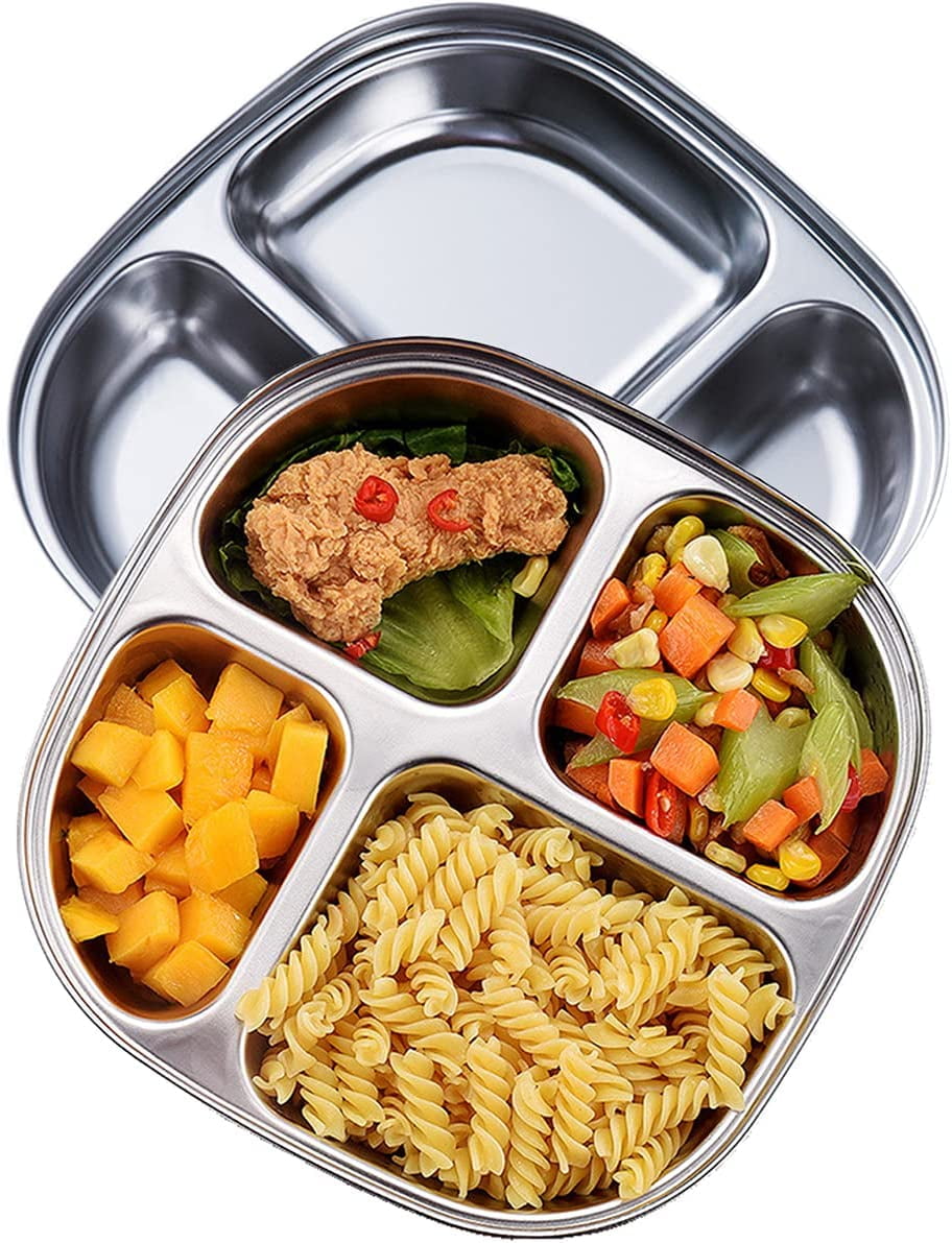 Set of 2 Stainless Steel Rectangular Divided Plates Tray 5 Sections ...