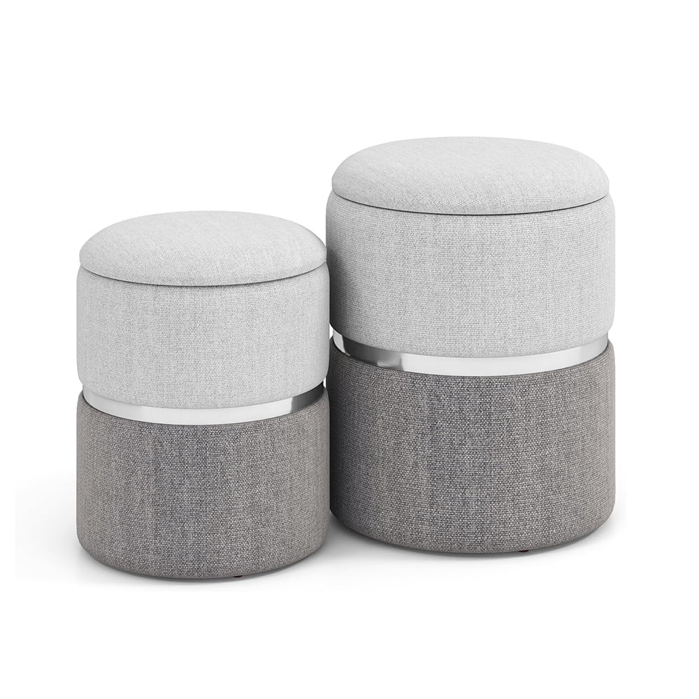 Set of 2 Storage Ottoman, Modern Round Ottoman, Upholstered Footrest ...