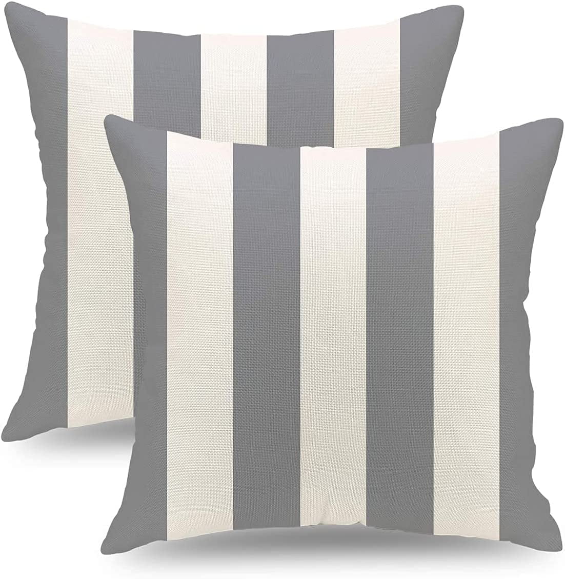 Set Of 2 Striped Throw Pillow Covers 18x18 Inch Square Linen Grey And