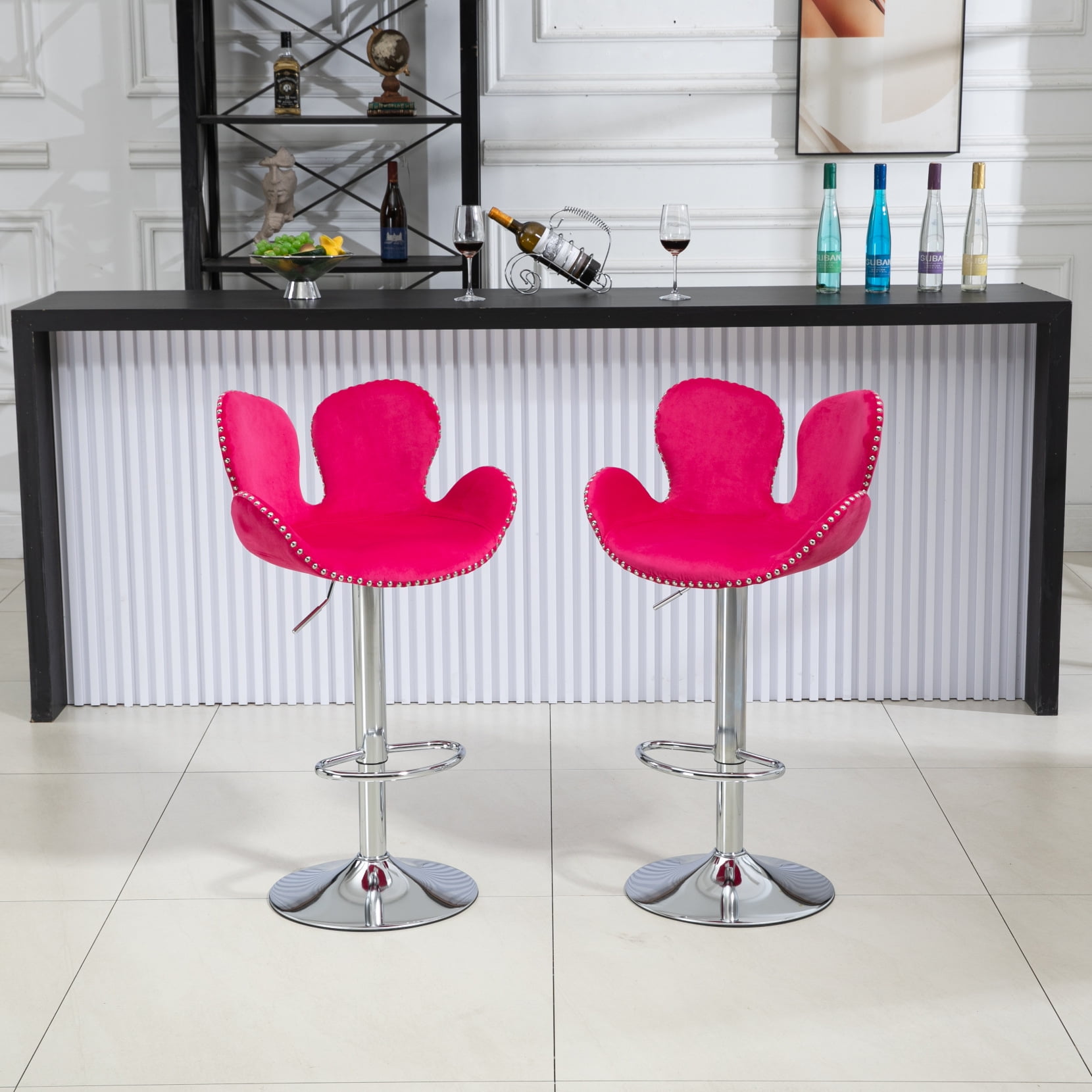 Set of 2 Swivel Bar Stools with Adjustable Height, Kitchen Island ...