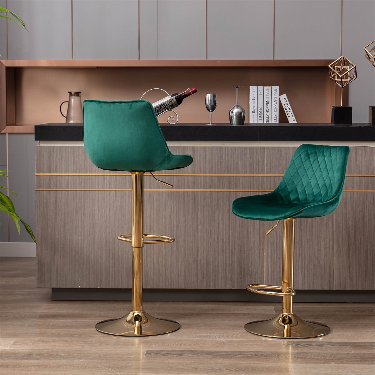 Set of 2 Swivel Bar Stools, Height Adjustable Barstools with Black ...