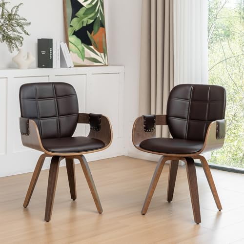 Set of 2 Swivel Walnut Dining Chairs - Mid Century Dining Chairs with ...