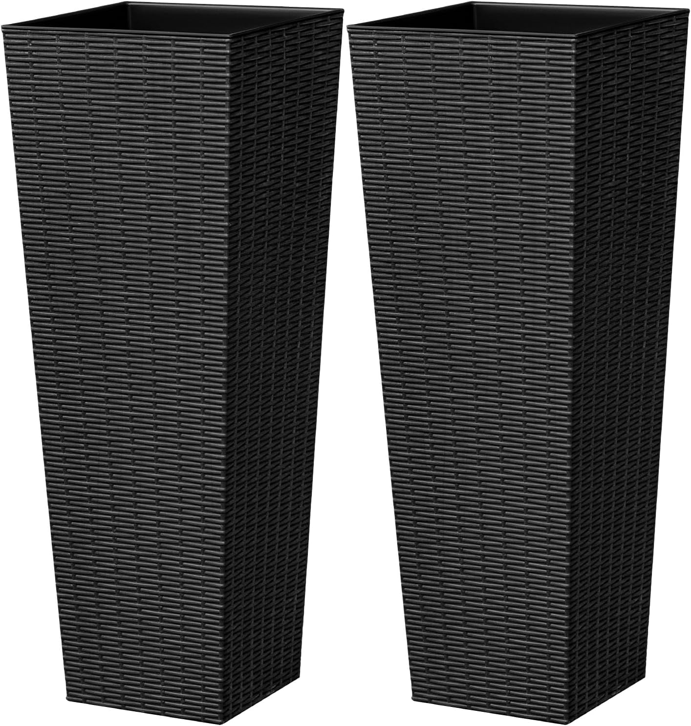 Set of 2 Tall 32-Inch Rattan-Texture Planters – Lightweight Plastic ...