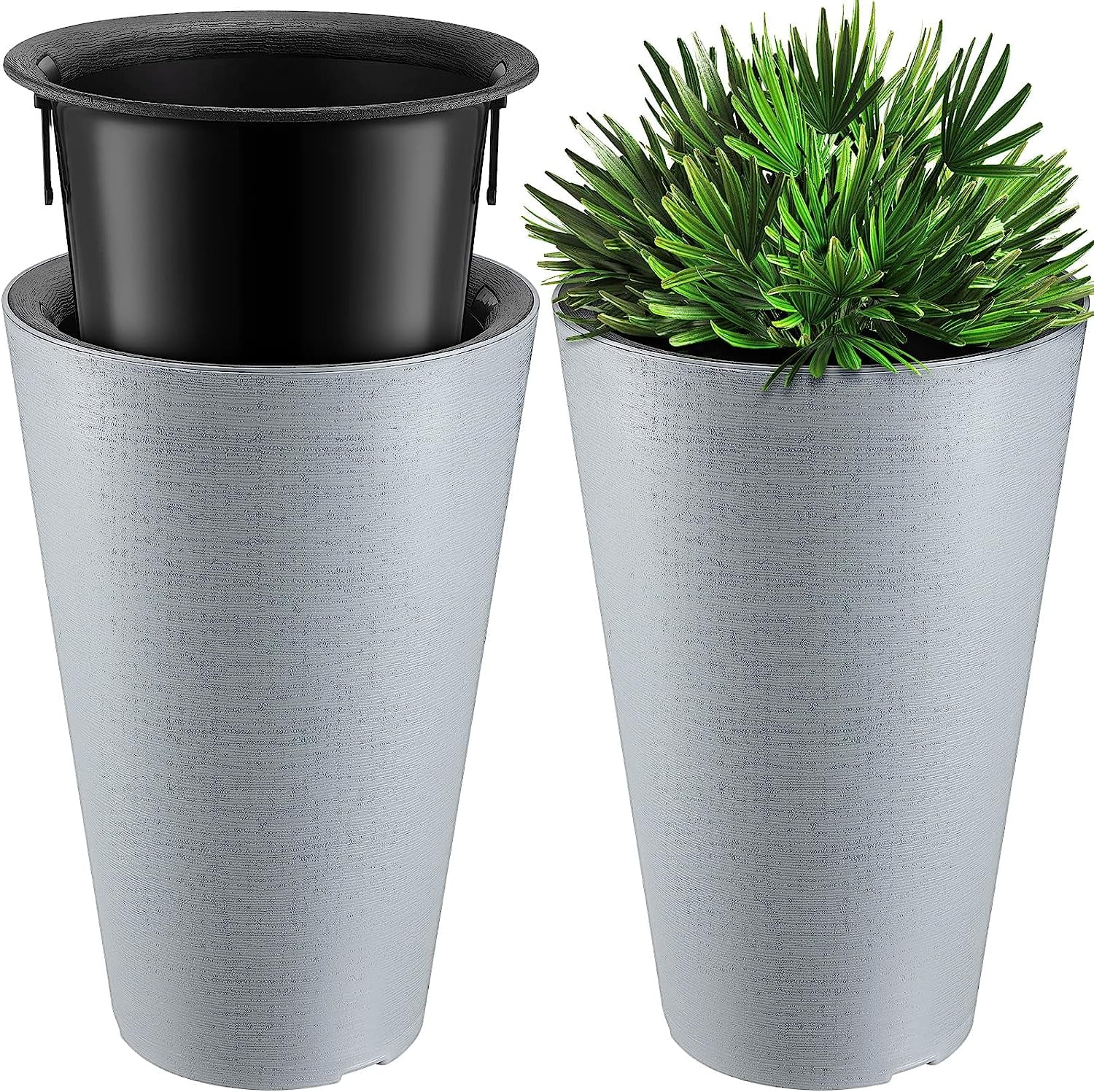 Set of 2 Tall Outdoor Planters 12 x 18 Inch Large Resin Outdoor ...