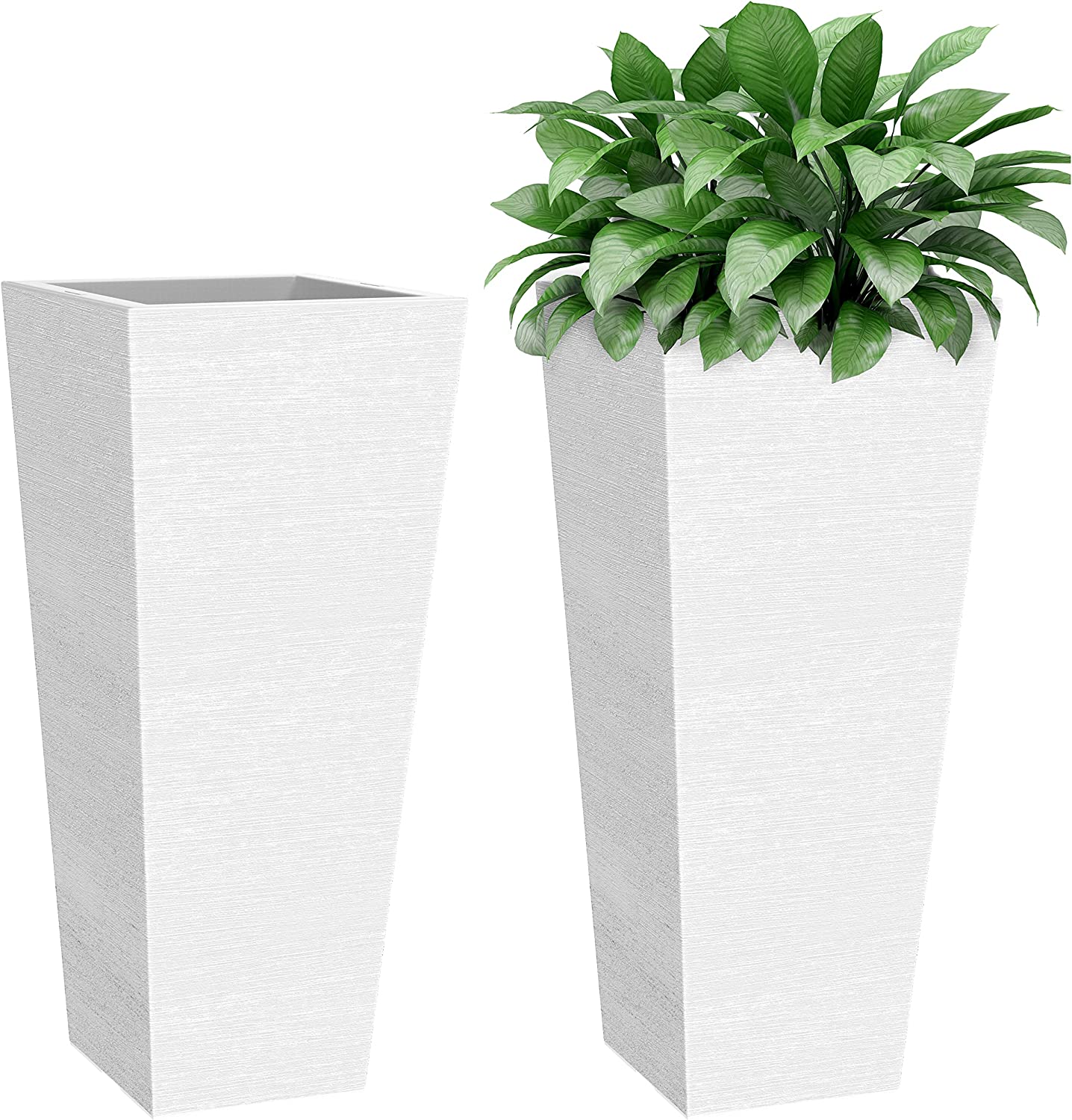 Set of 2 Tall Outdoor Planters - 28 Inch Large Outdoor Planter with ...