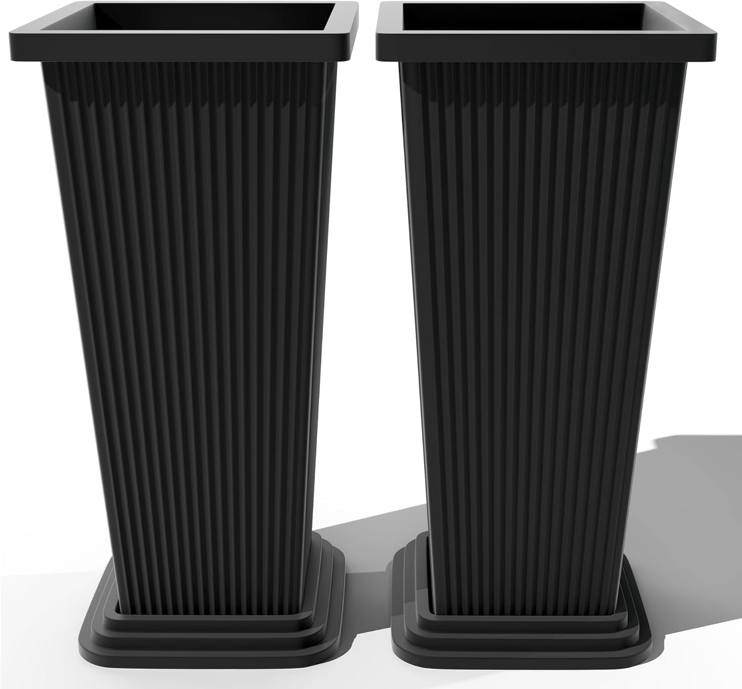 Set of 2 Tall Planters for Outdoor Plants, 24 Inch Large Tapered Pots ...