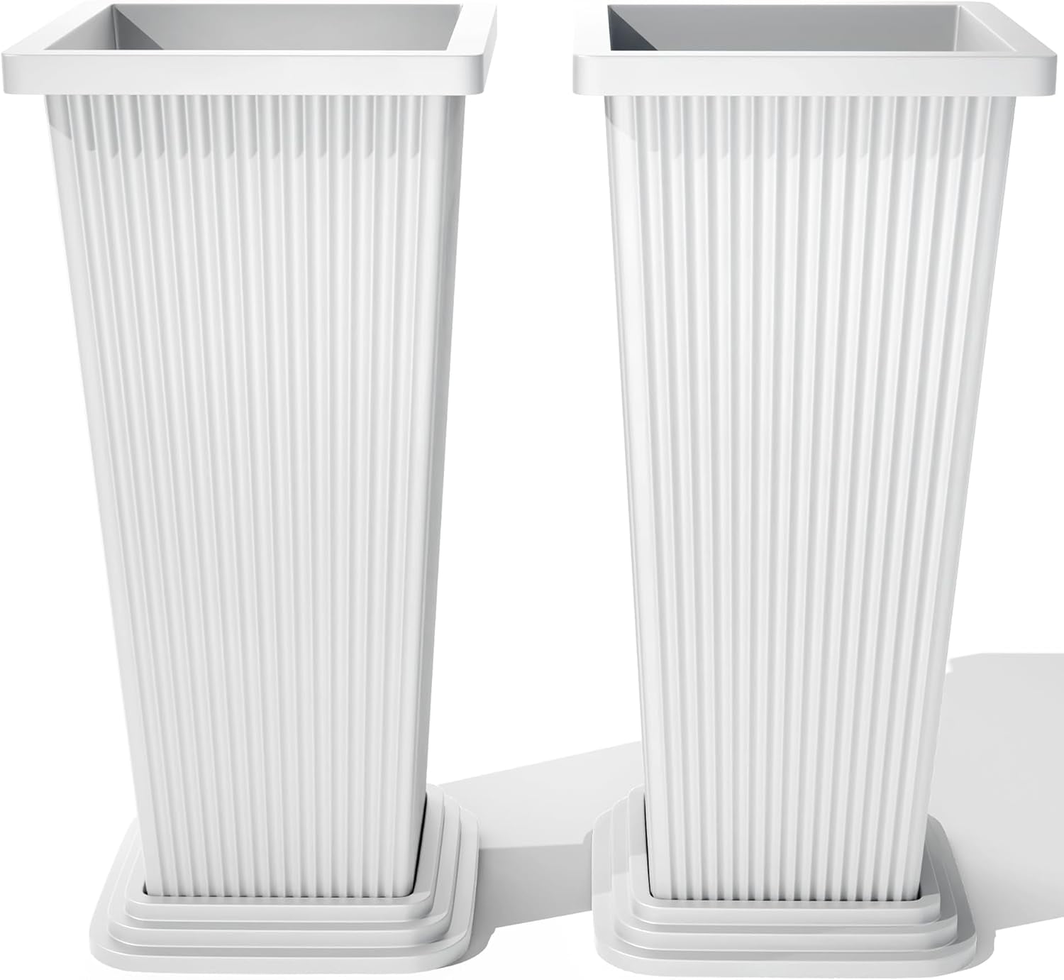 Set of 2 Tall Planters for Outdoor Plants, 24 Inch Large Tapered Pots ...