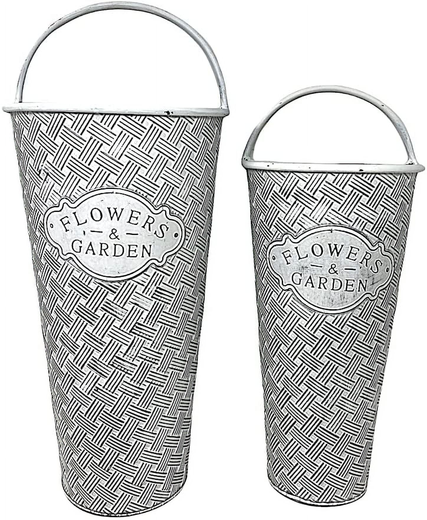 Set of 2 Tall Whitewashed Metal Half Buckets Wall Planters Hanging ...