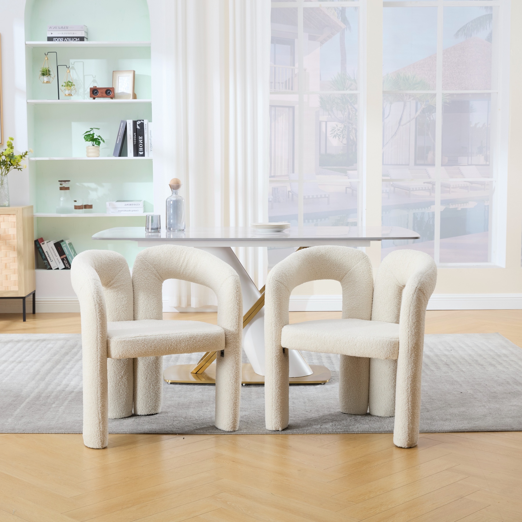 Set of 2 Teddy Fabric Accent Chairs - Ultra-Plush Upholstery in Beige ...