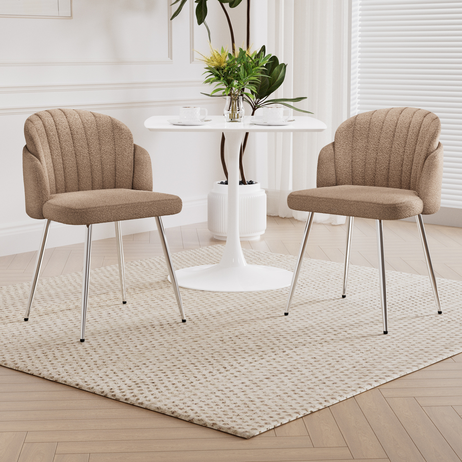 Set of 2 Teddy Fleece Dining Chair, 17.3 Inch Width Modern Upholstered ...