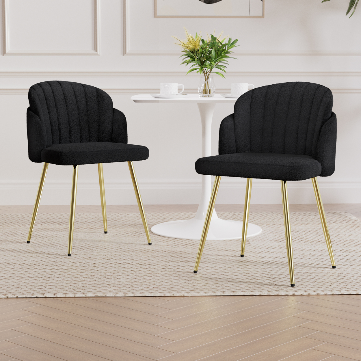 Set of 2 Teddy Fleece Dining Chair, 17.3 Inch Width Modern Upholstered ...