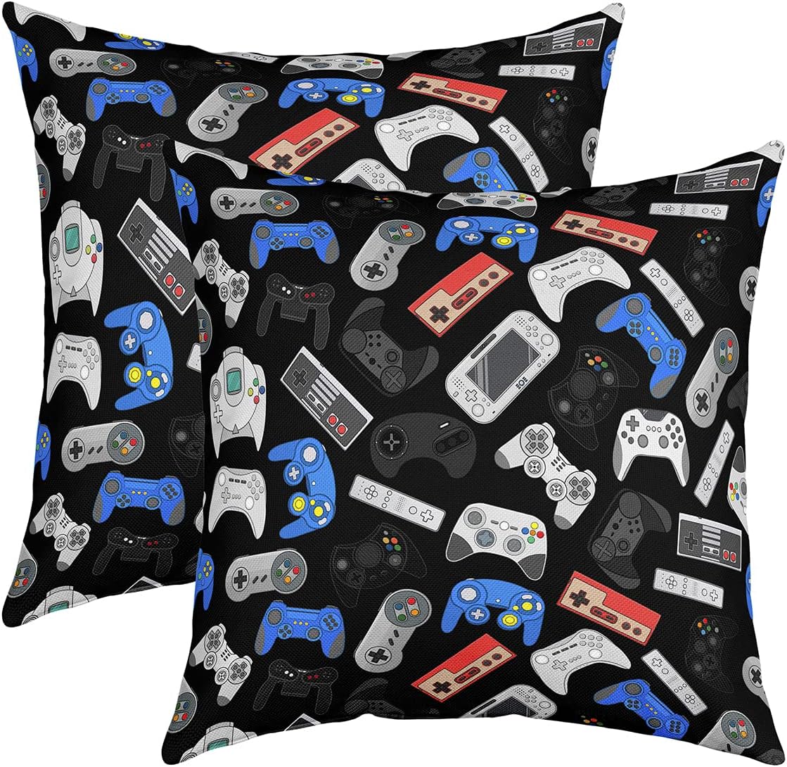 Set of 2 Teens Gamepad Pillow covers 18x18, Modern Gamer Throw Pillow ...