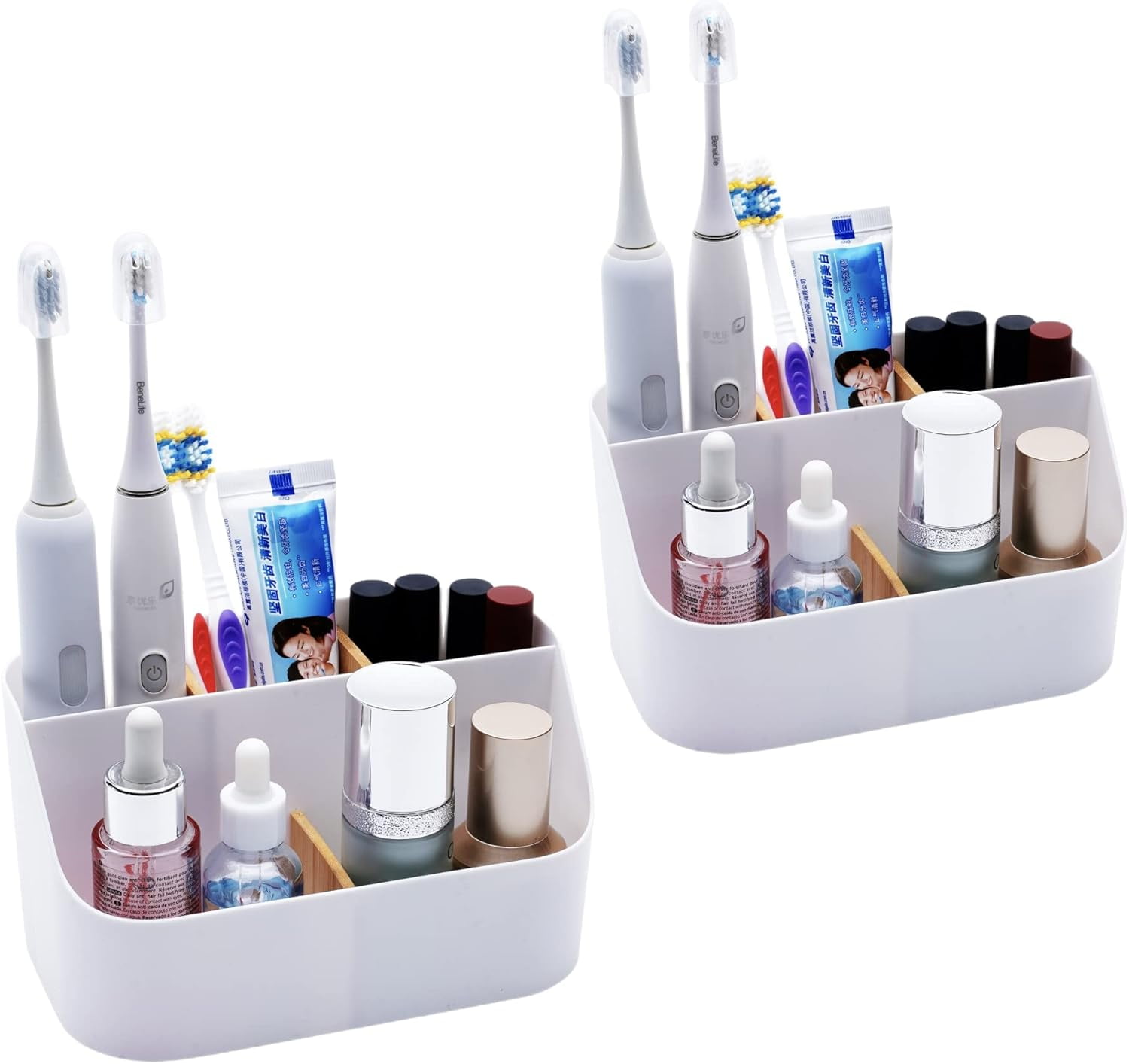 Set of 2 Toothbrush Holder for Bathrooms,White Bathroom Organizer ...