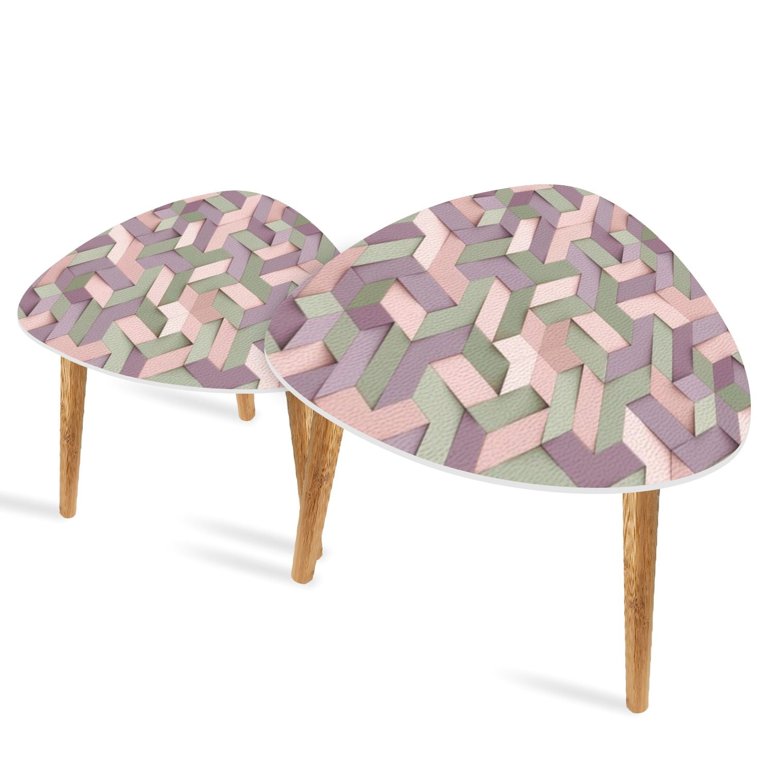 Set of 2 Triangle End Table 3d origami mosaic colorful particles pastel ...