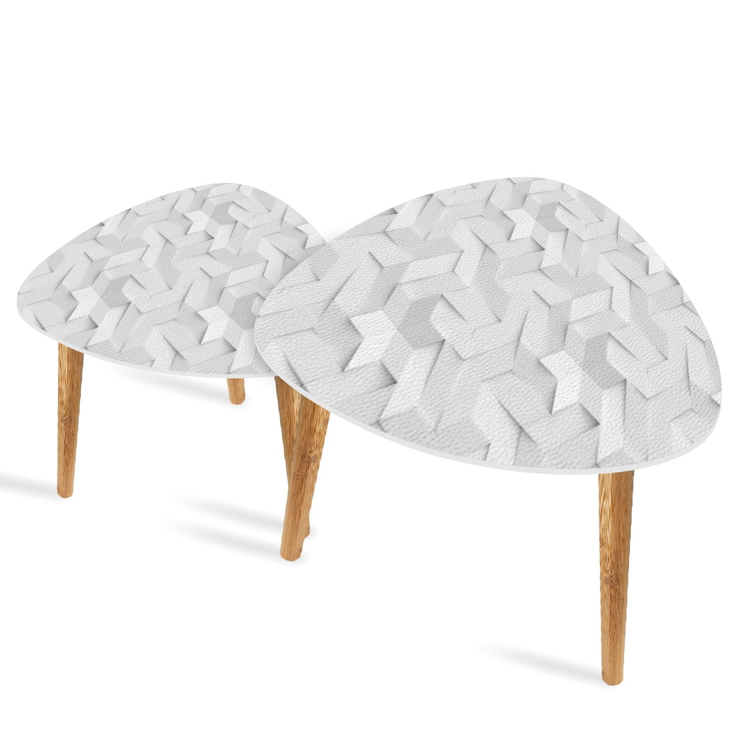 Set of 2 Triangle End Table 3d origami mosaic white particles seamless ...